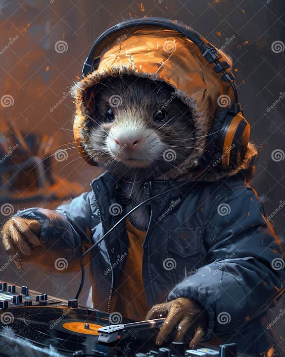 Illustration of a Mouse DJ on an Abstract Background. Stock Photo ...