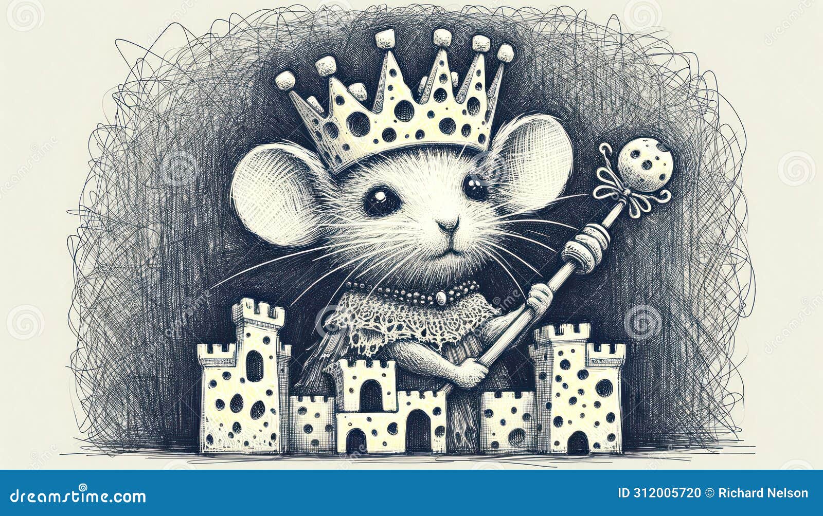 Illustration of a Mouse King with Crown and Scepter in Front of a ...