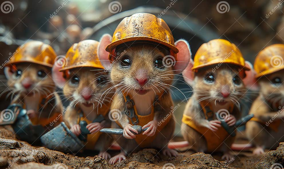 Illustration of Mouse Workers in Hard Hats at the Facility. Stock Image ...
