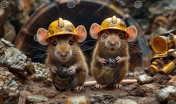 Illustration of Mouse Workers in Hard Hats at the Facility. Stock Photo ...