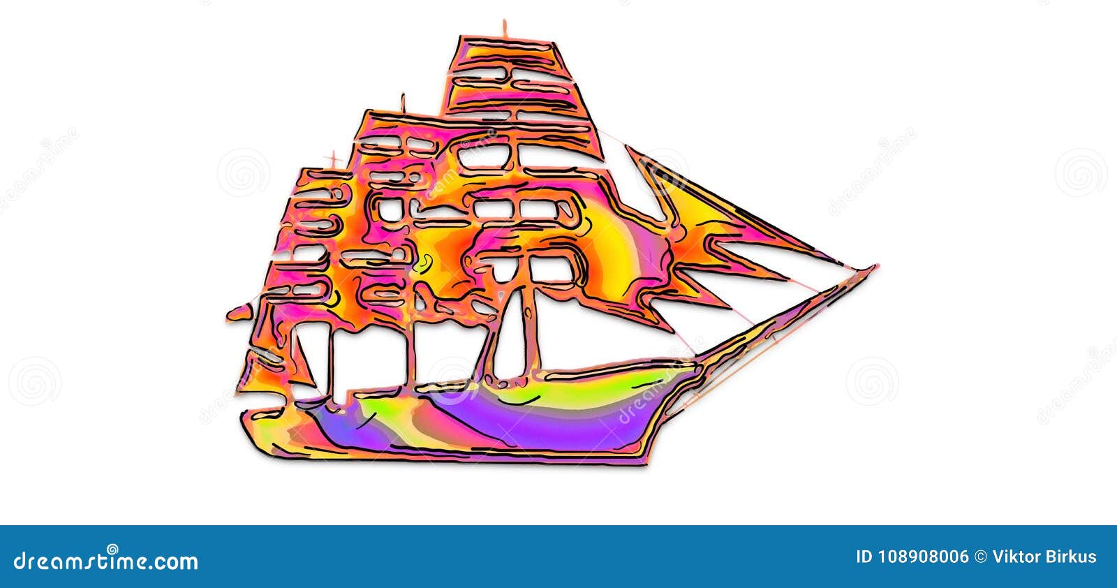 Illustration of a Multi-colored Sailing Vessel on a White Background ...