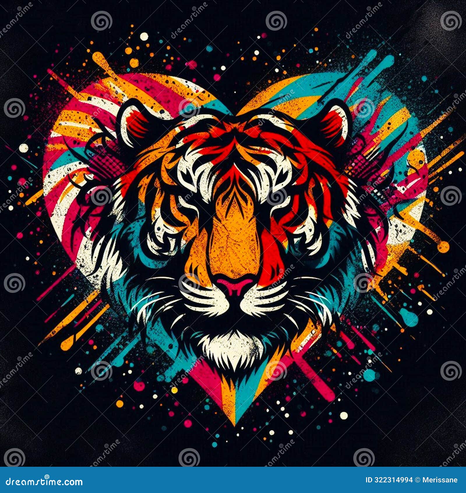 Illustration of a Multi-colored Tiger Head Inserted into the Shape of a ...