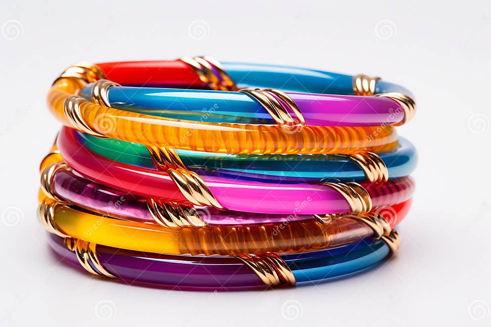 Illustration of Multicolored Bangles White Background, Generative Ai ...