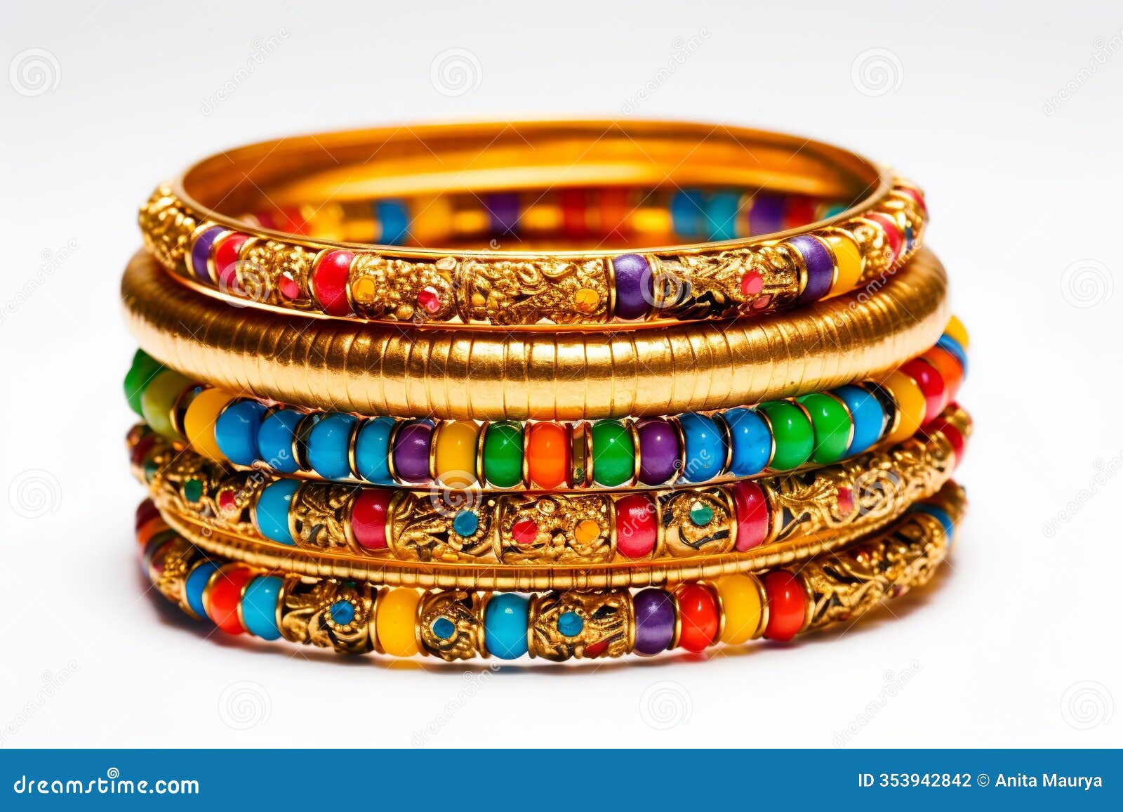 Illustration of Multicolored Bangles White Background, Generative Ai ...