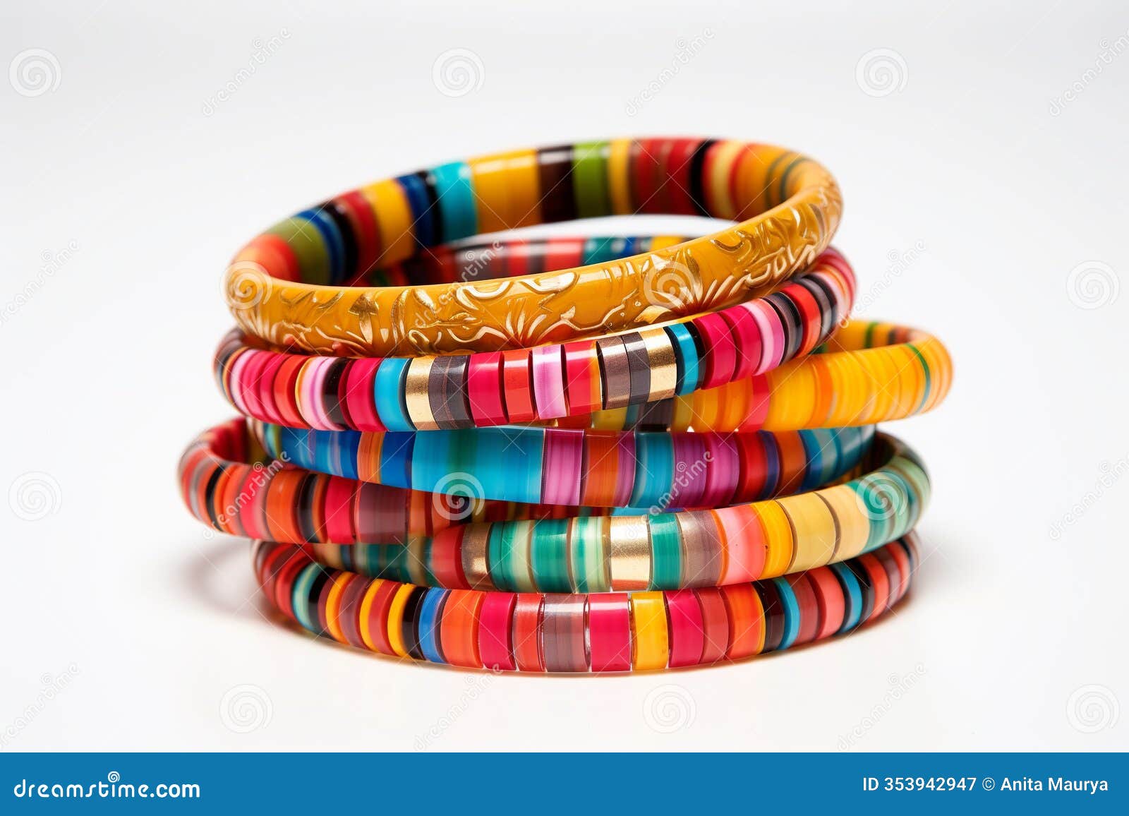 Illustration of Multicolored Bangles White Background, Generative Ai ...
