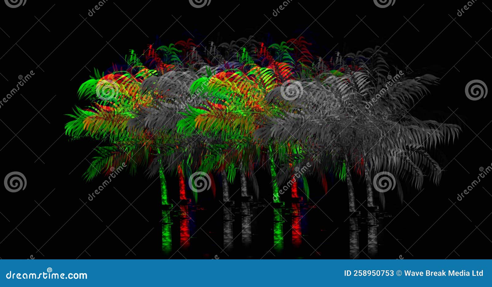 Illustration of Multicolored Distorted Palm Trees Against Black ...