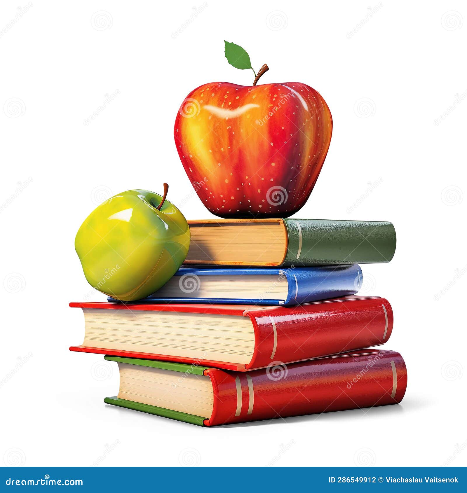 Illustration of a Multicolored Stack of Books with Apple Stock ...