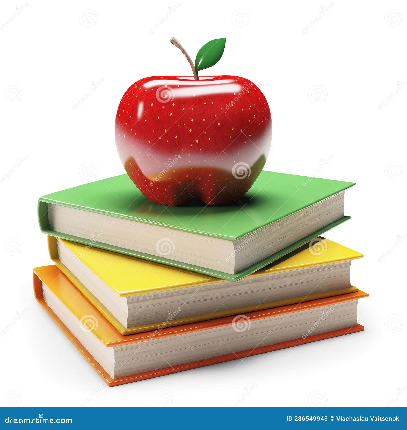 Illustration of a Multicolored Stack of Books with Apple Stock ...