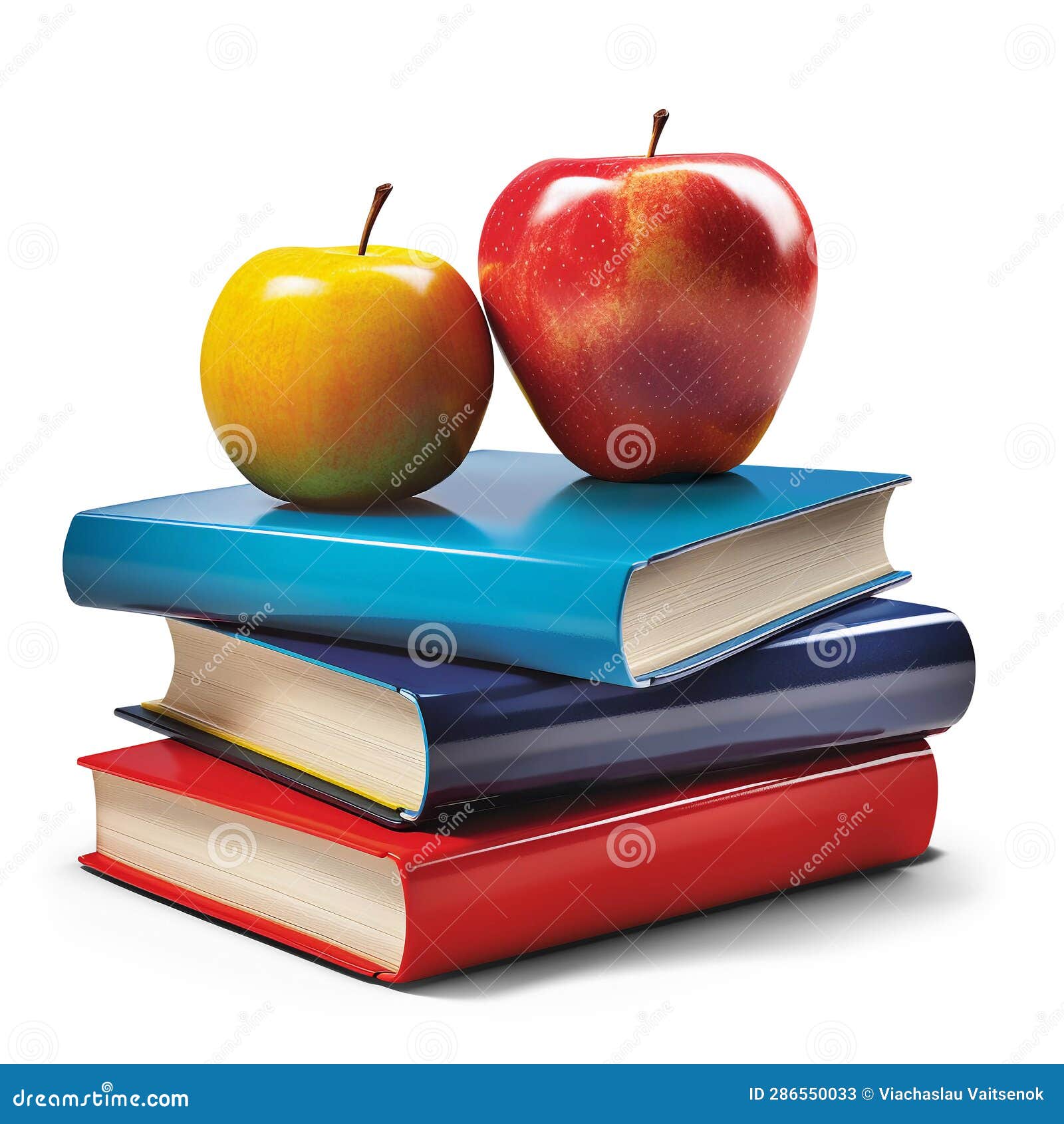 Illustration of a Multicolored Stack of Books with Apple Stock ...
