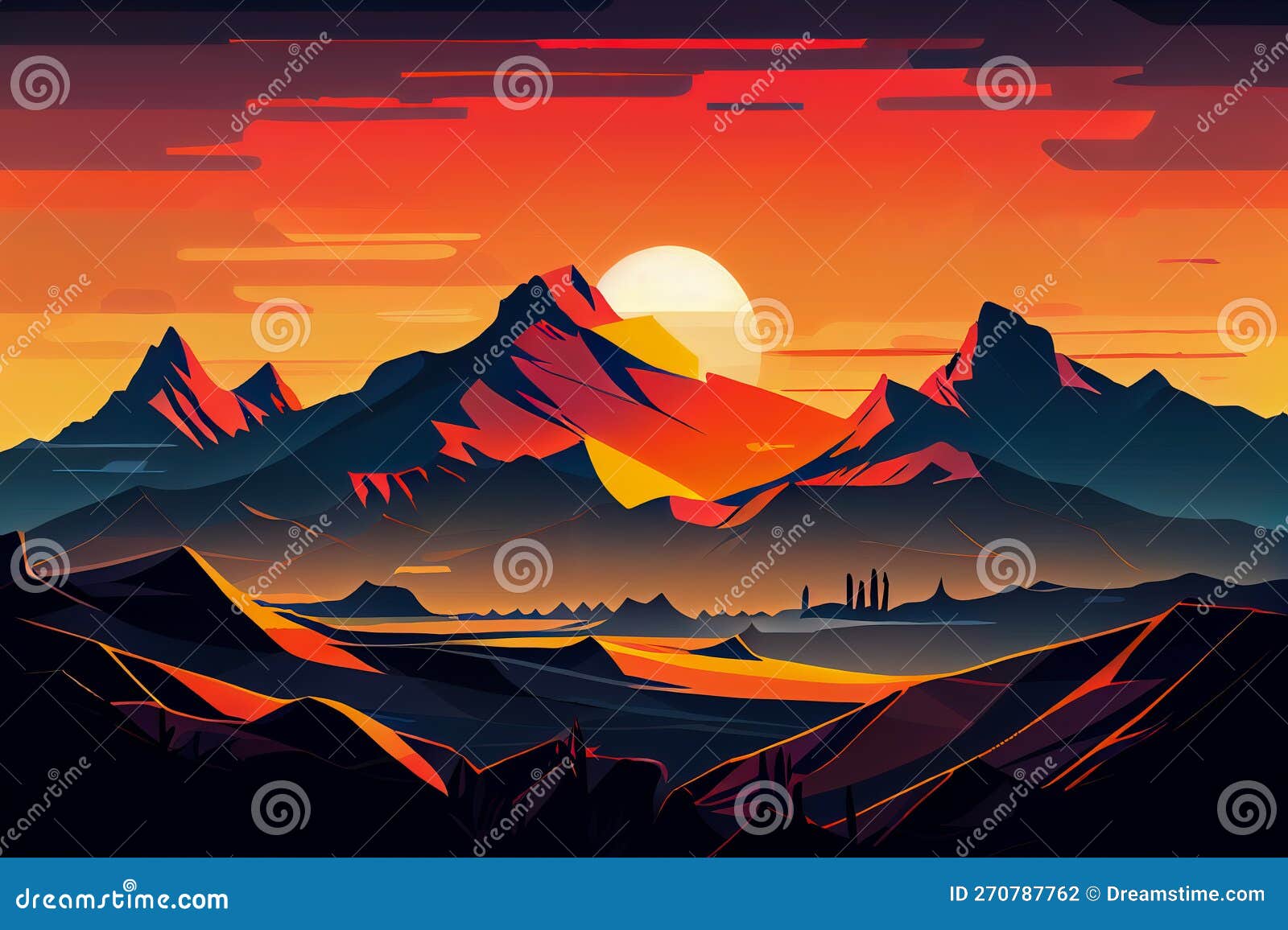 Illustration Multicolored Sunrise in the Mountains. Generative AI Stock ...