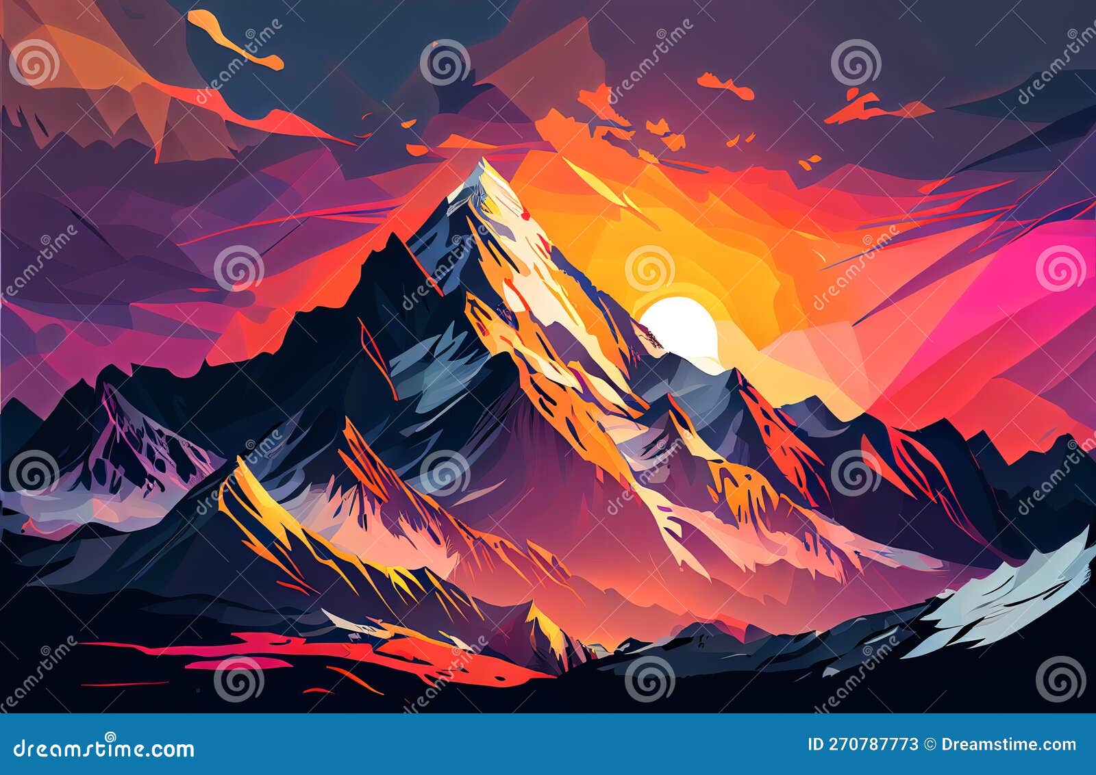 Illustration Multicolored Sunrise in the Mountains. Generative AI Stock ...