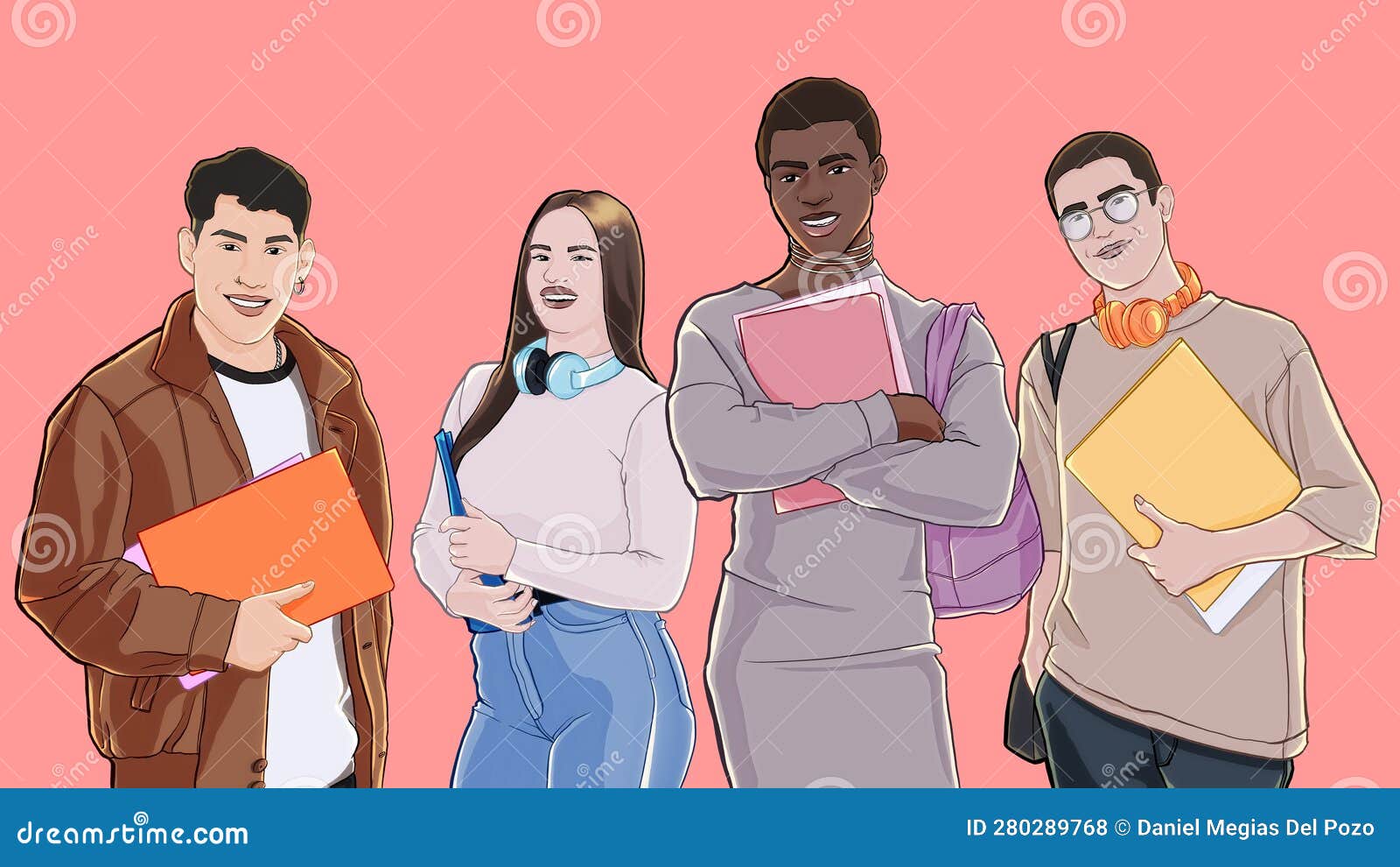 Illustration of Multicultural Student Friends, Smiling at Camera Stock ...