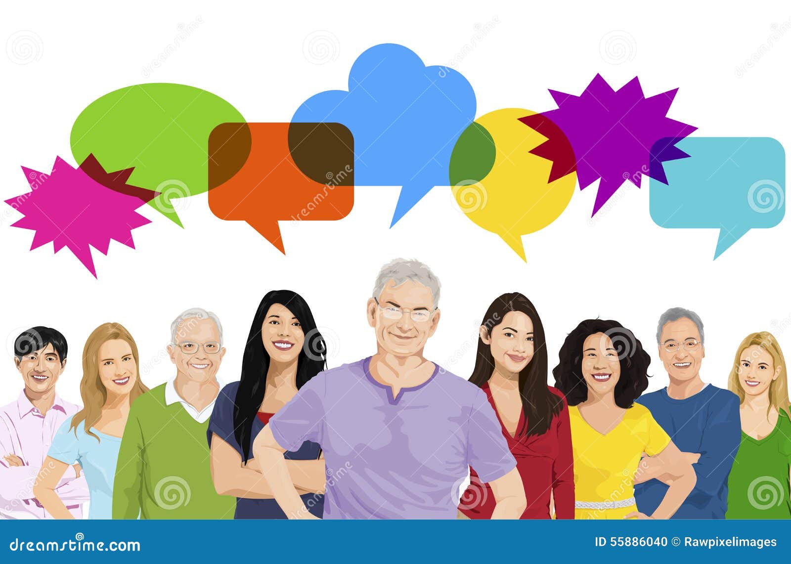 Illustration of Multiethnic People and Speech Bubble Stock Vector ...