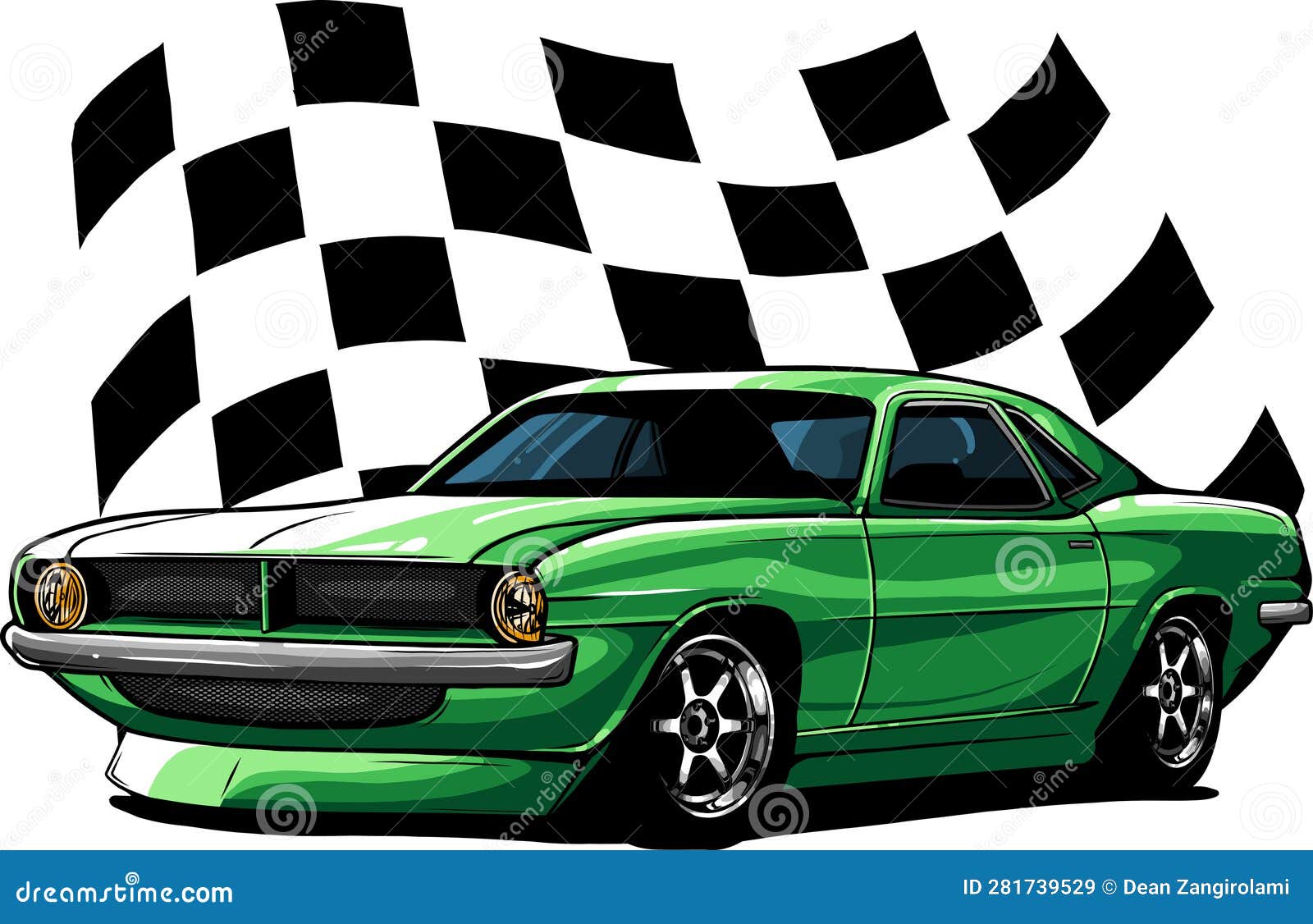Vector Illustration of Muscle Car with Race Flag Stock Vector ...