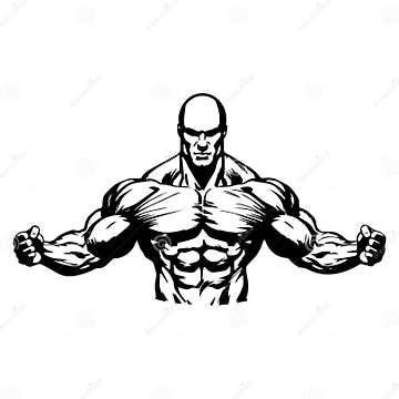 Illustration of Muscular Torso in Drawing Stencil Style. Stock Vector ...