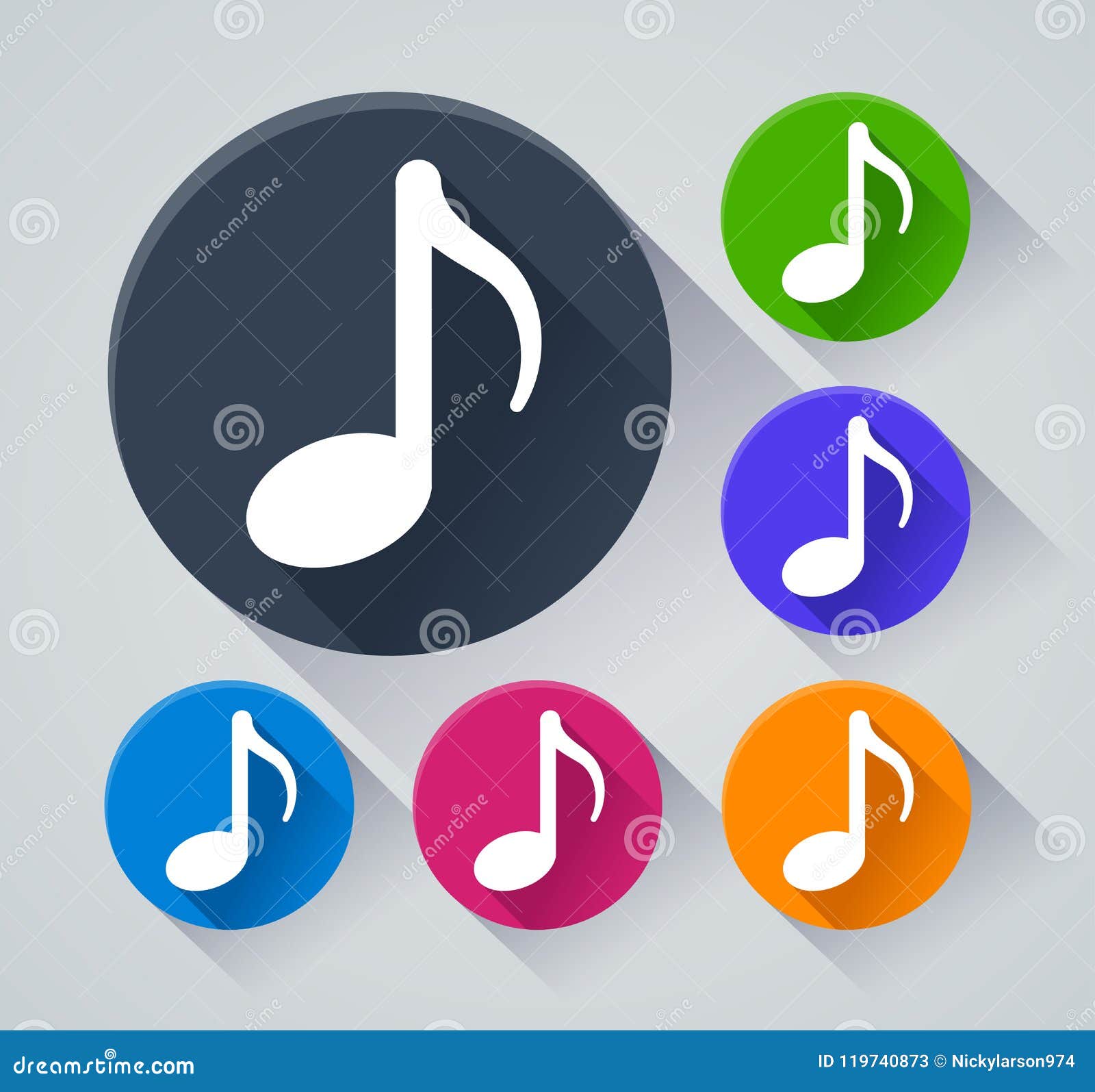 Music Circle Icons with Shadow Stock Vector - Illustration of green ...