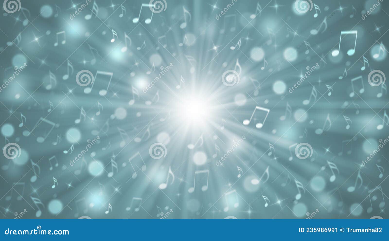 Abstract Bright Light Beams, Bokeh, Glittering Sparkles and Music Notes ...
