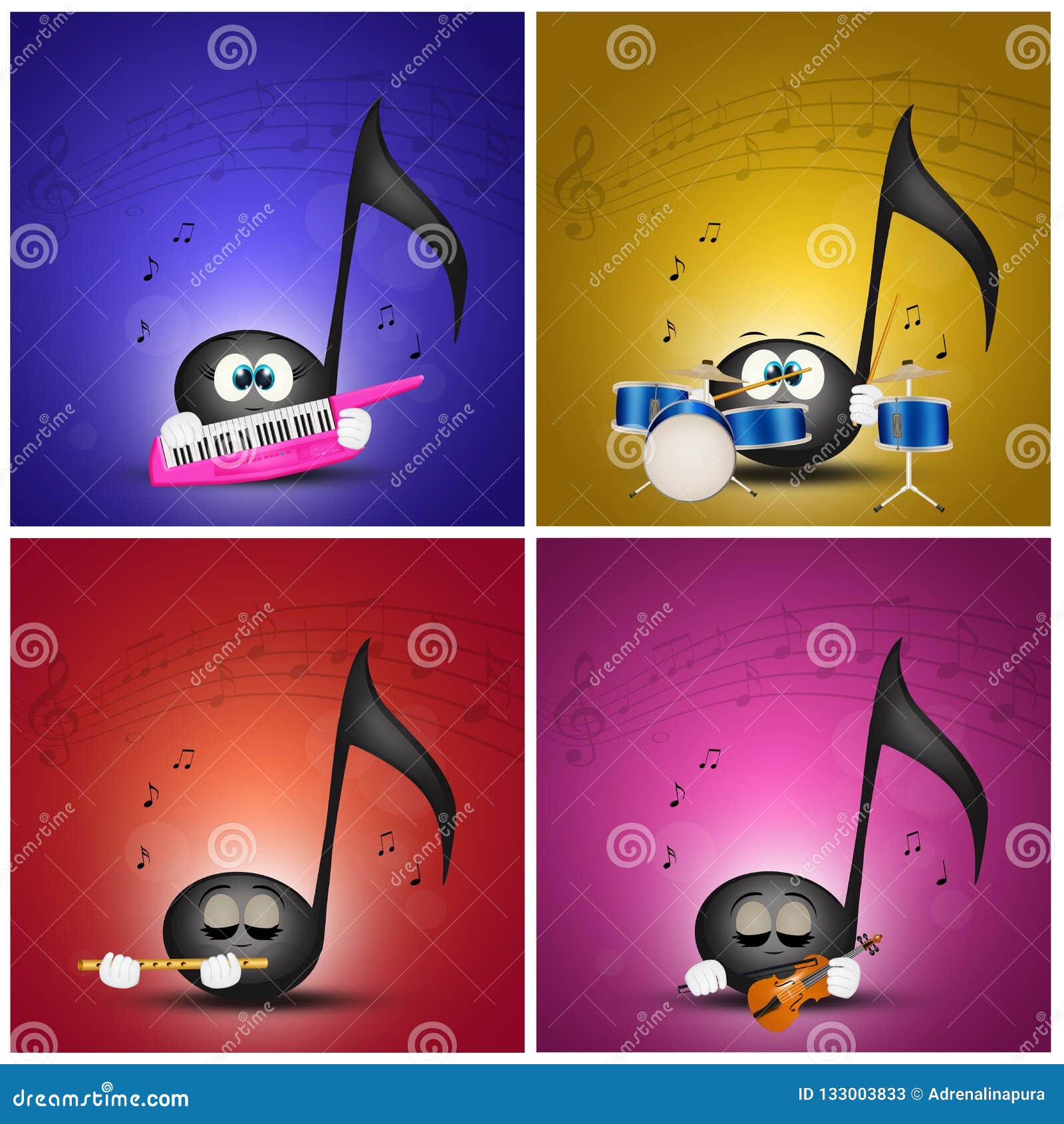 Musical Note Plays Various Instruments Stock Illustration ...