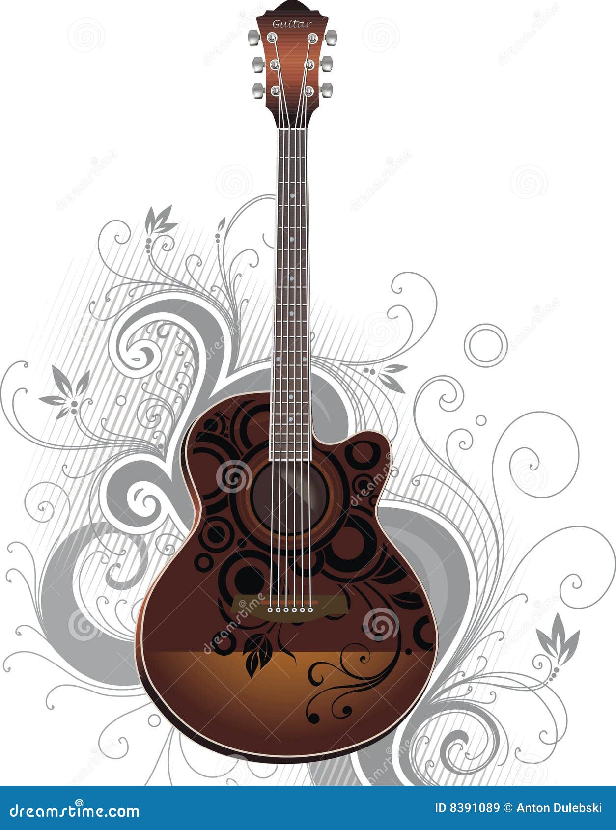 Illustration on a Musical Theme with Guitar Stock Vector - Illustration ...
