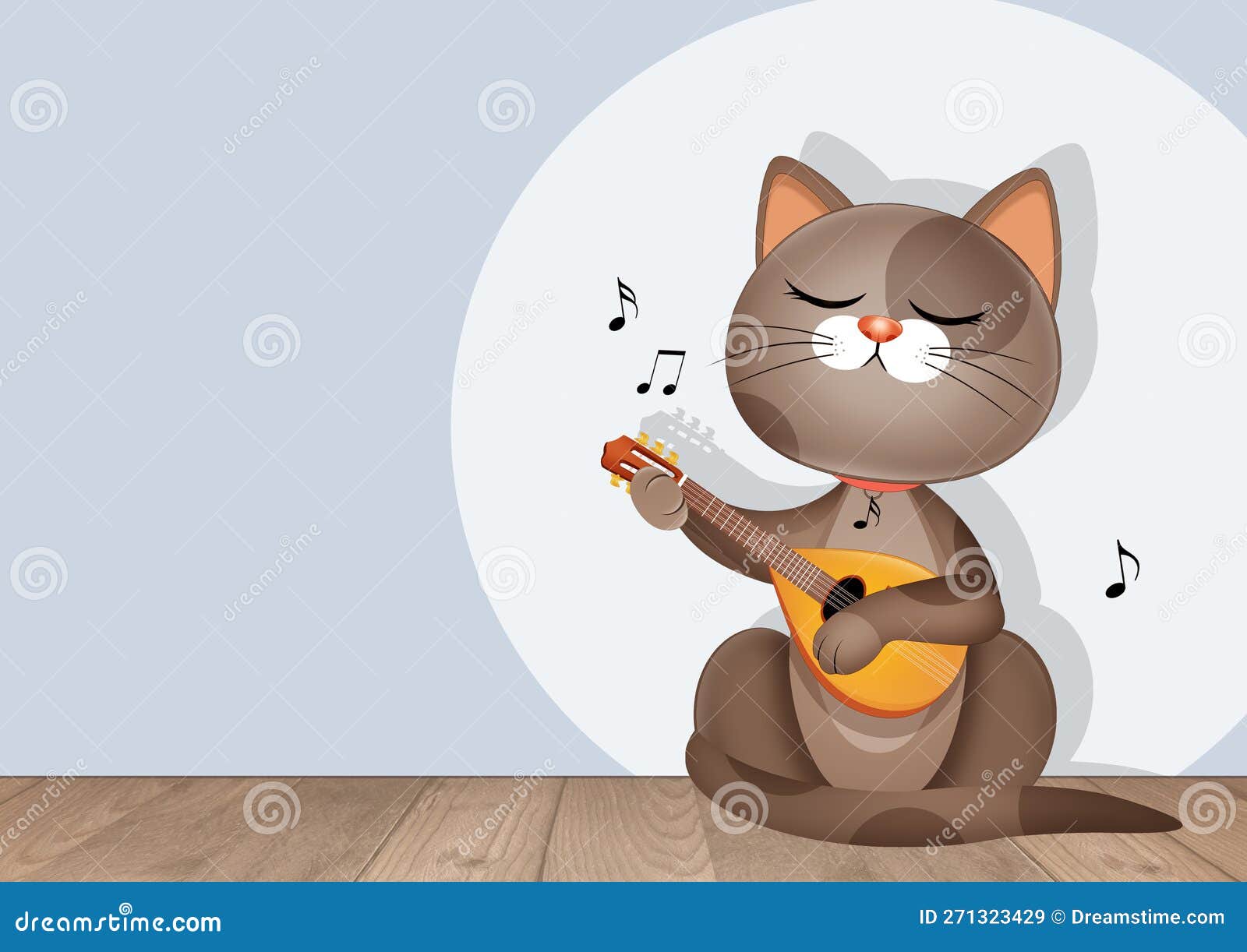 Illustration of Musician Cat Playing the Mandolin Stock Illustration ...