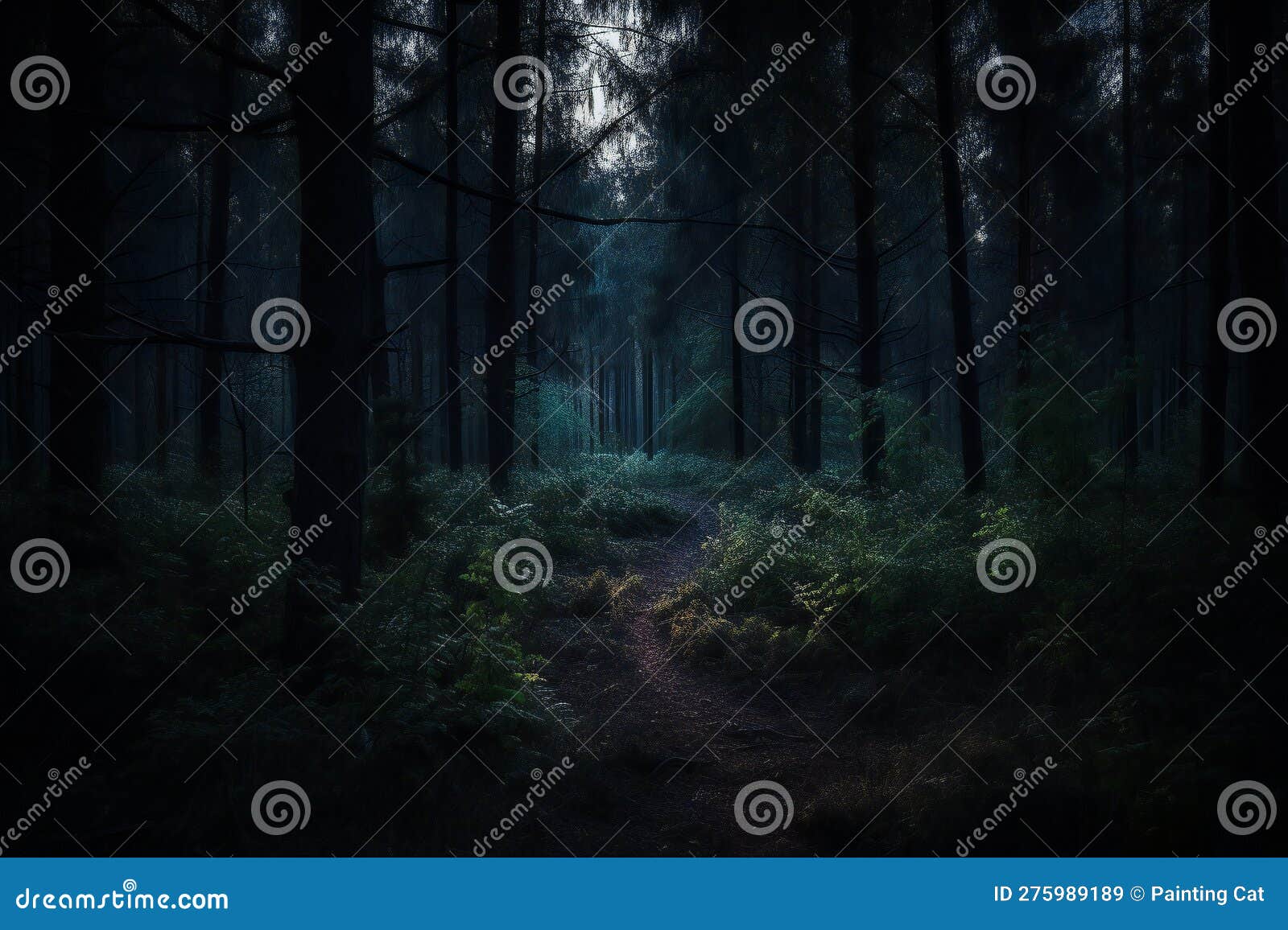 Mysterious Dark Forest at Night with a Path in the Middle Stock ...
