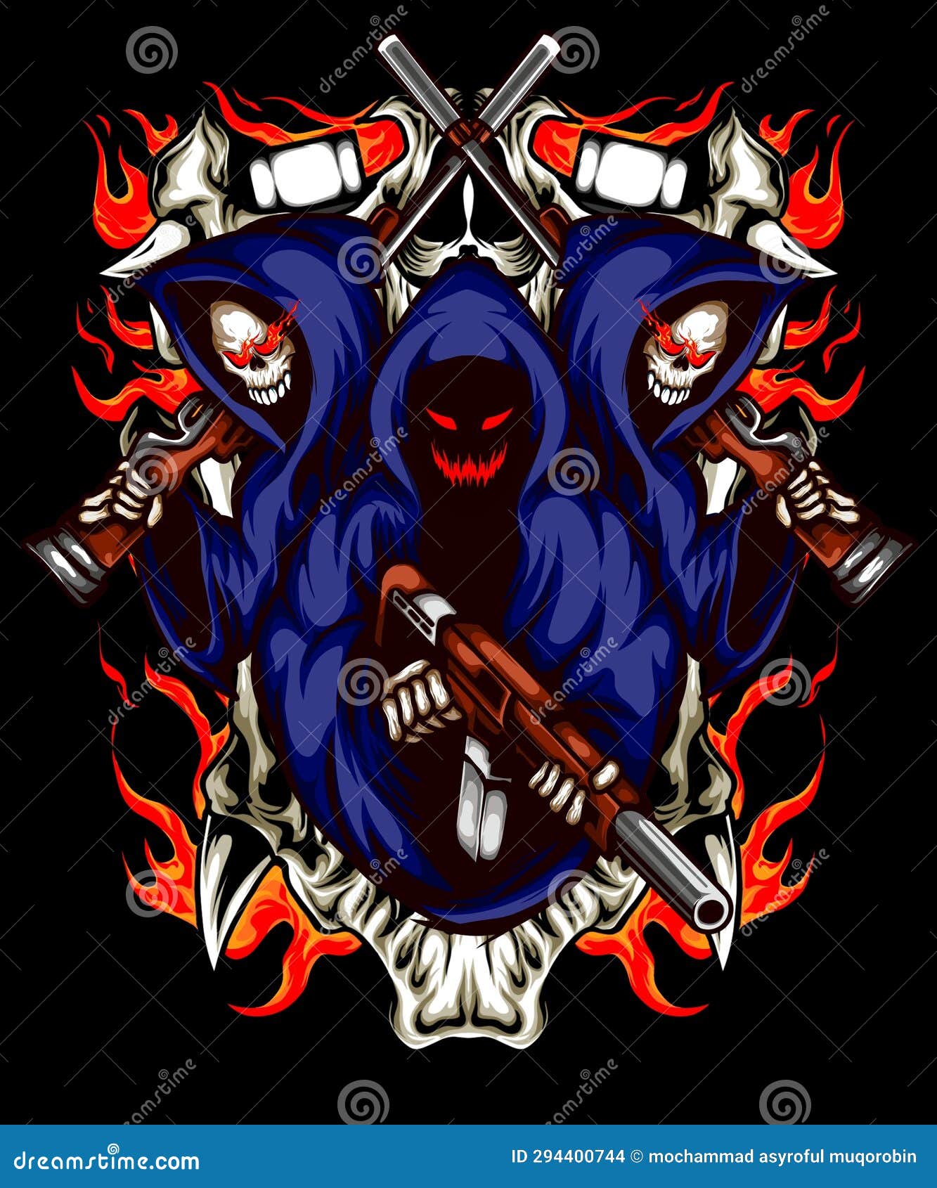 Illustration of a Mysterious Shooter Design with a Scary Face Stock ...