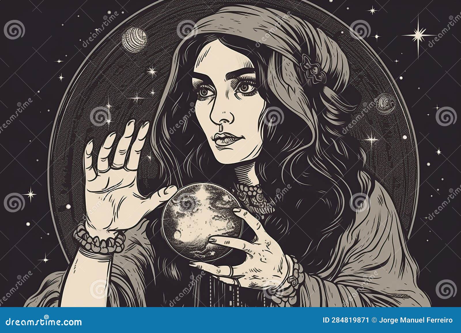 Illustration, the Mystical Woman is Looking To Decipher the Oracle ...