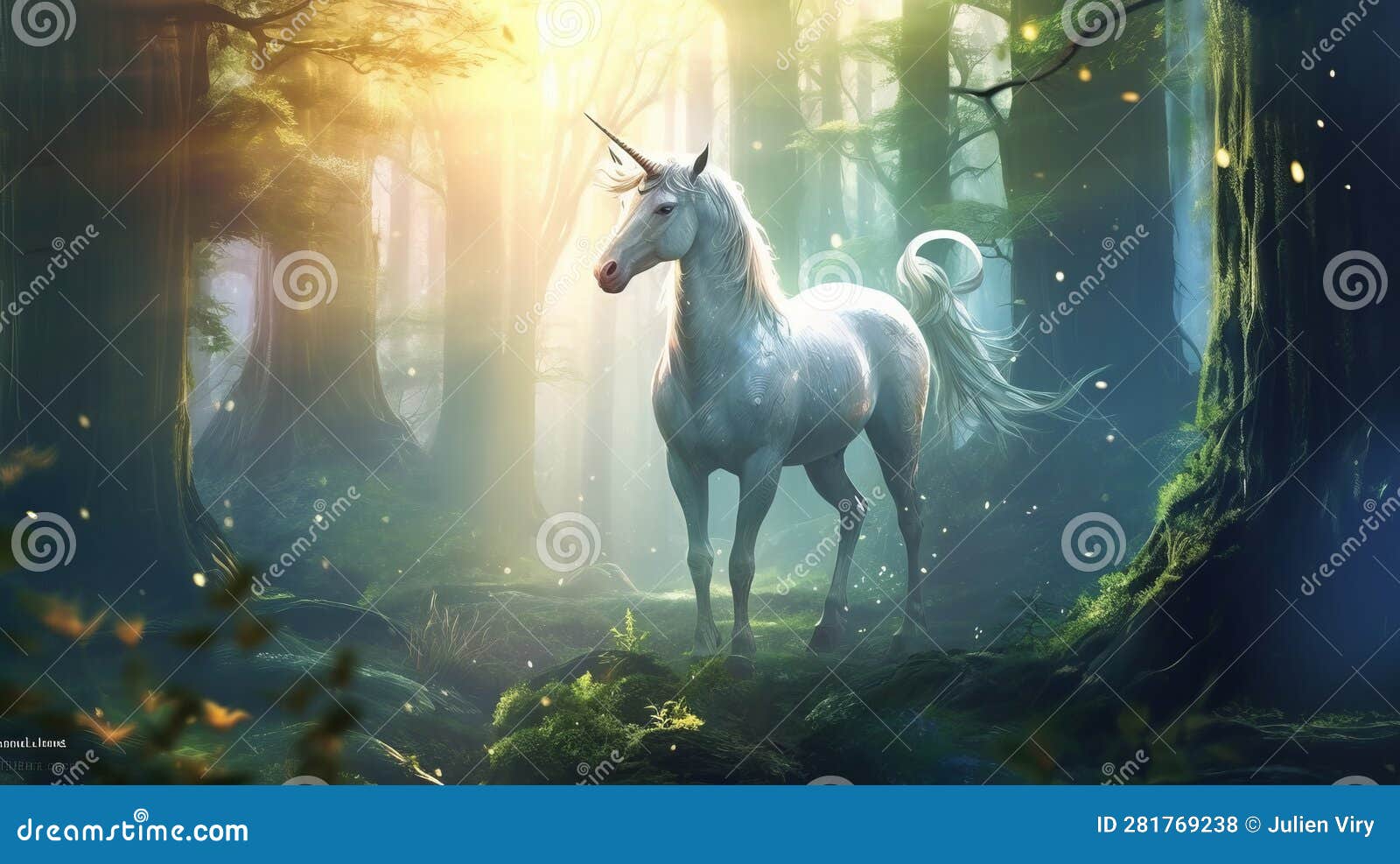 Illustration of the Mythical Creature the Unicorn in Fairy Forest Stock ...