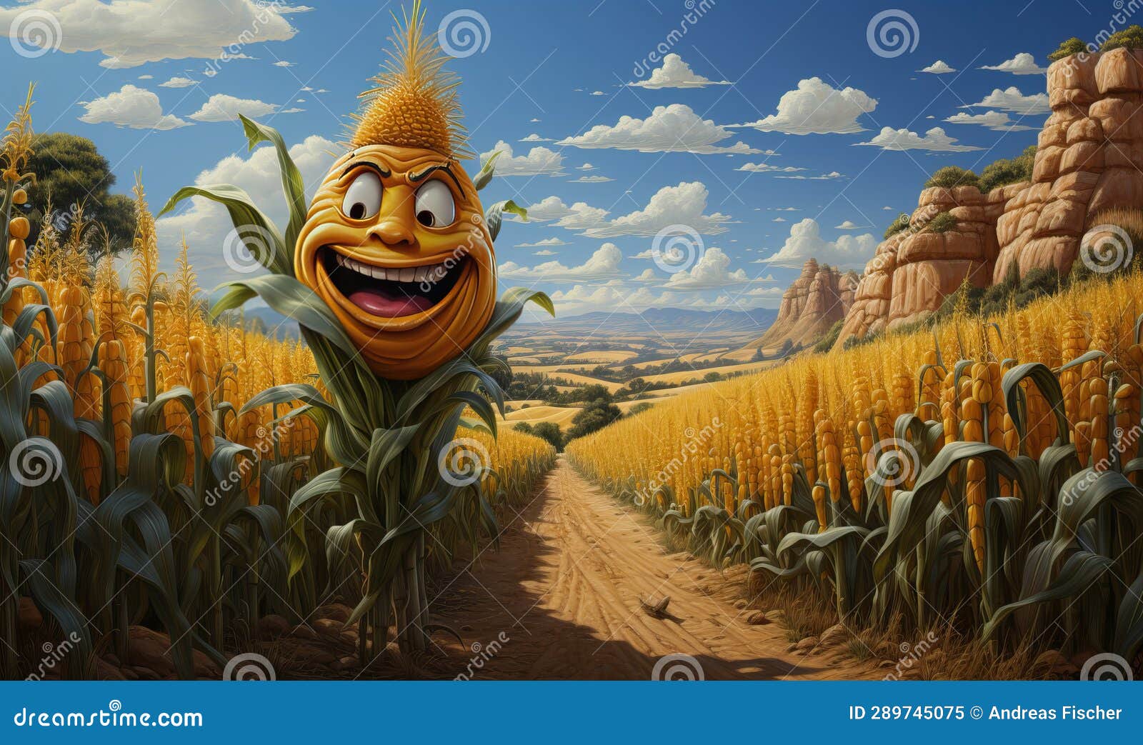 Illustration of a Natural Landscape with Cheerful Corn. Stock Image ...