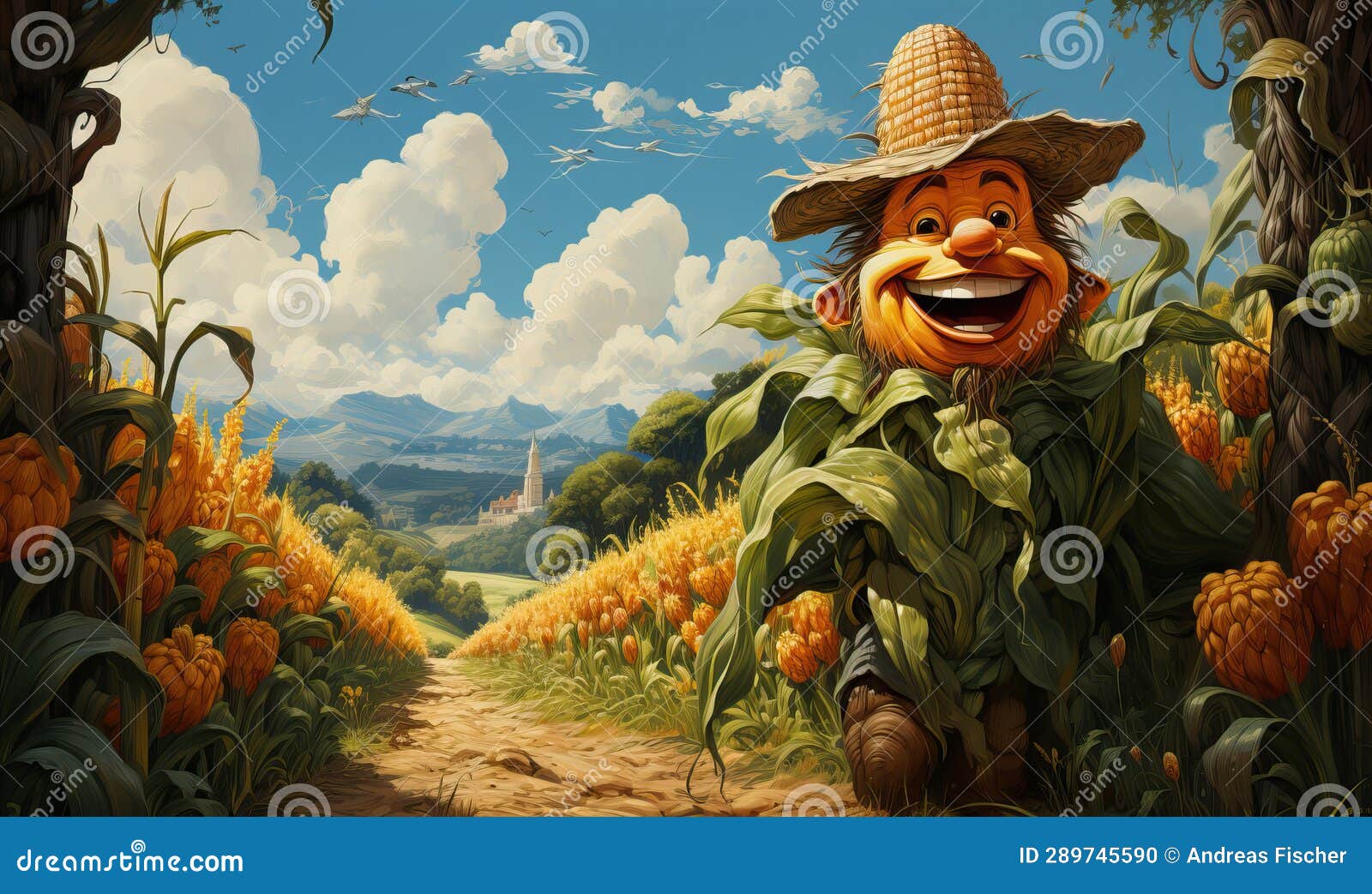 Illustration of a Natural Landscape with Cheerful Corn. Stock Photo ...