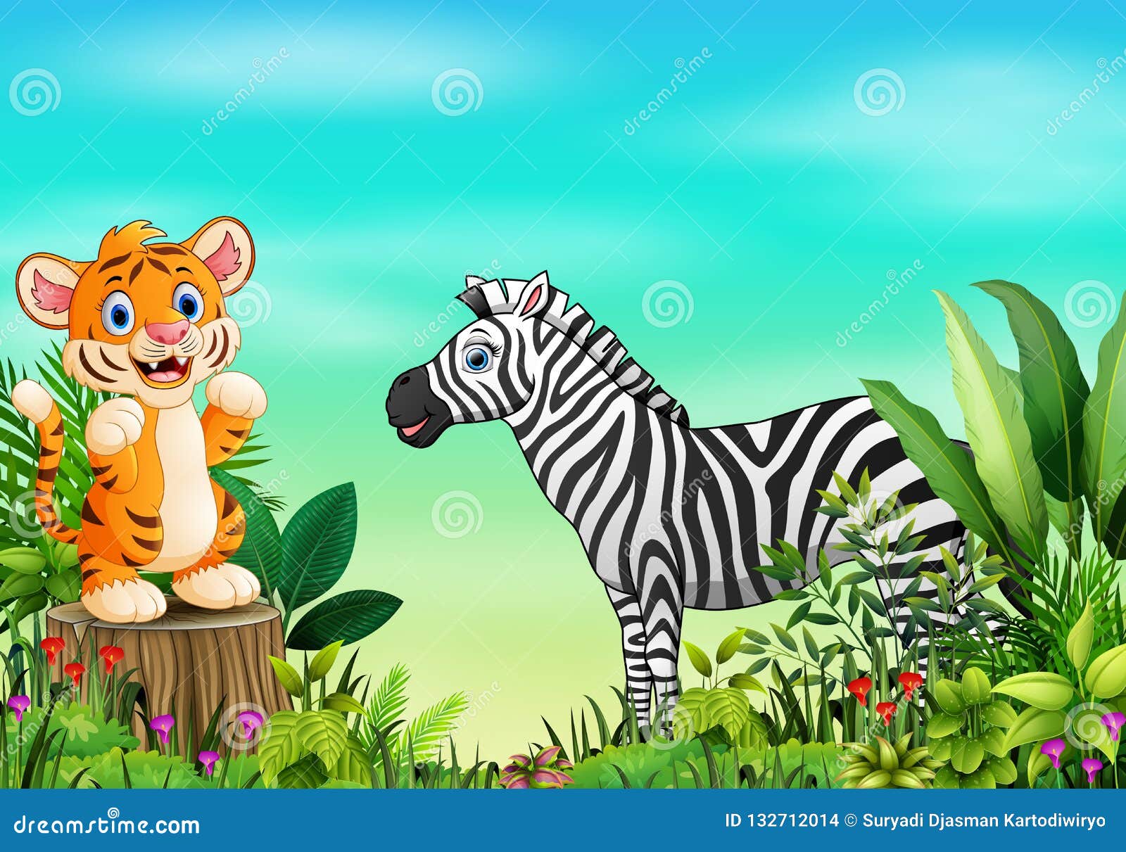 Tiger Standing In Dub Dancing Pose, Cute Cartoon Wild Animal Doing ...