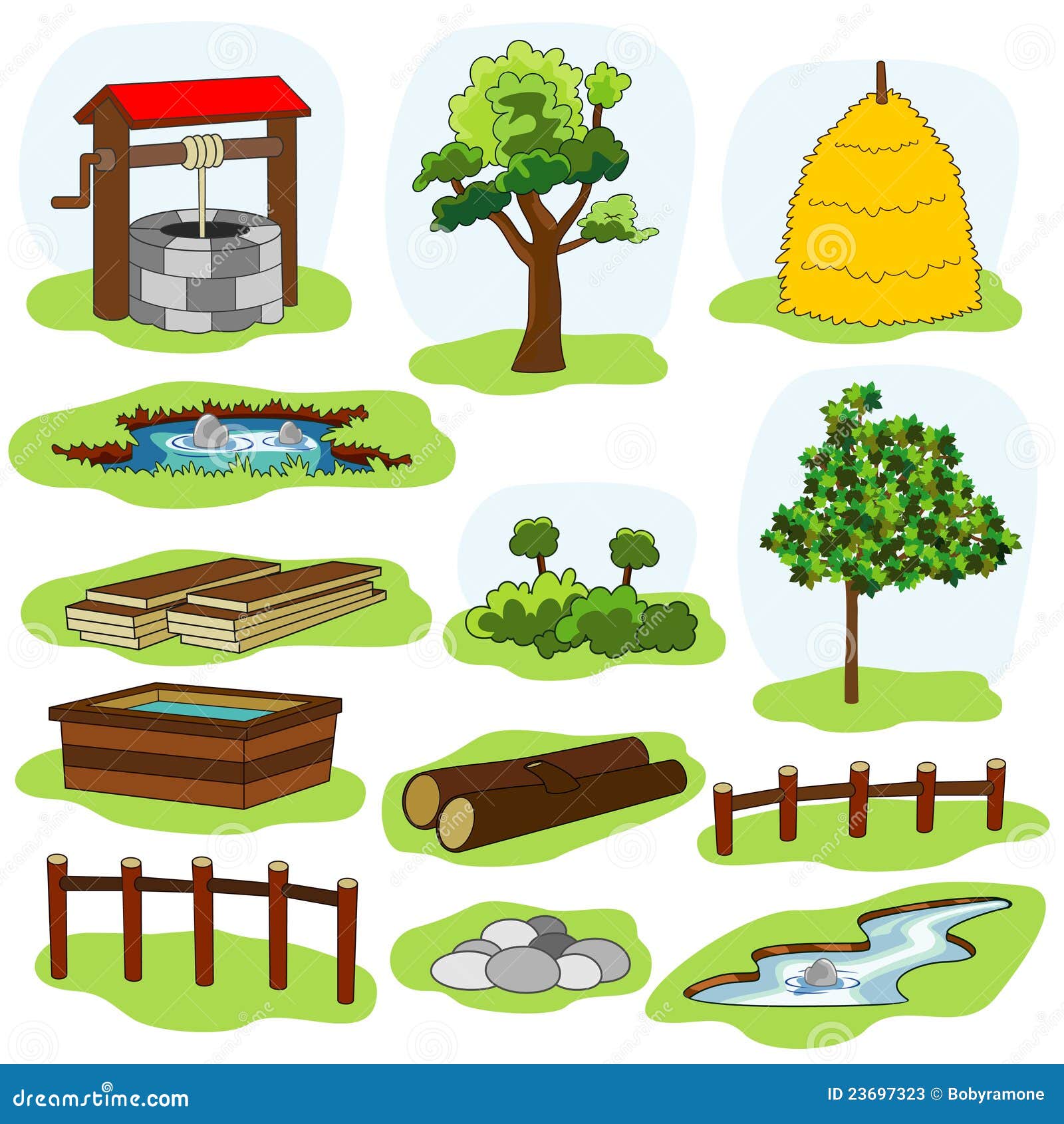 Illustration of Nature and Village Elements Stock Vector - Illustration ...