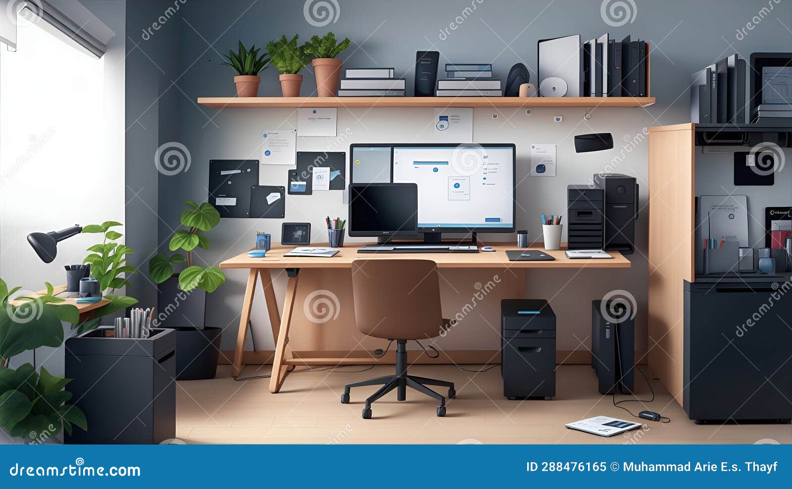 Illustration of a Neatly Arranged Work Desk with a Large Screen ...