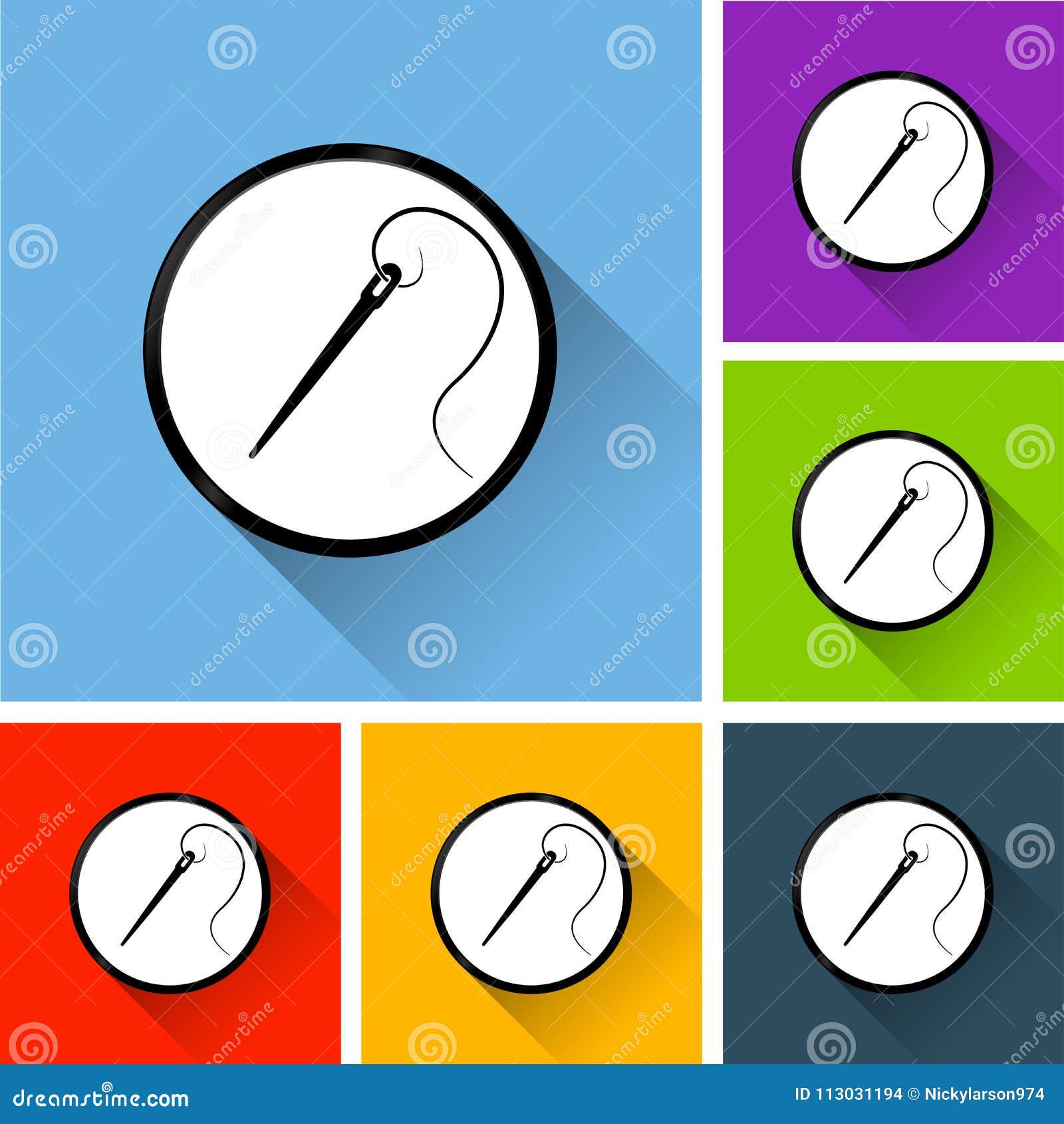 Needle Icons with Long Shadow Stock Vector - Illustration of stitch ...