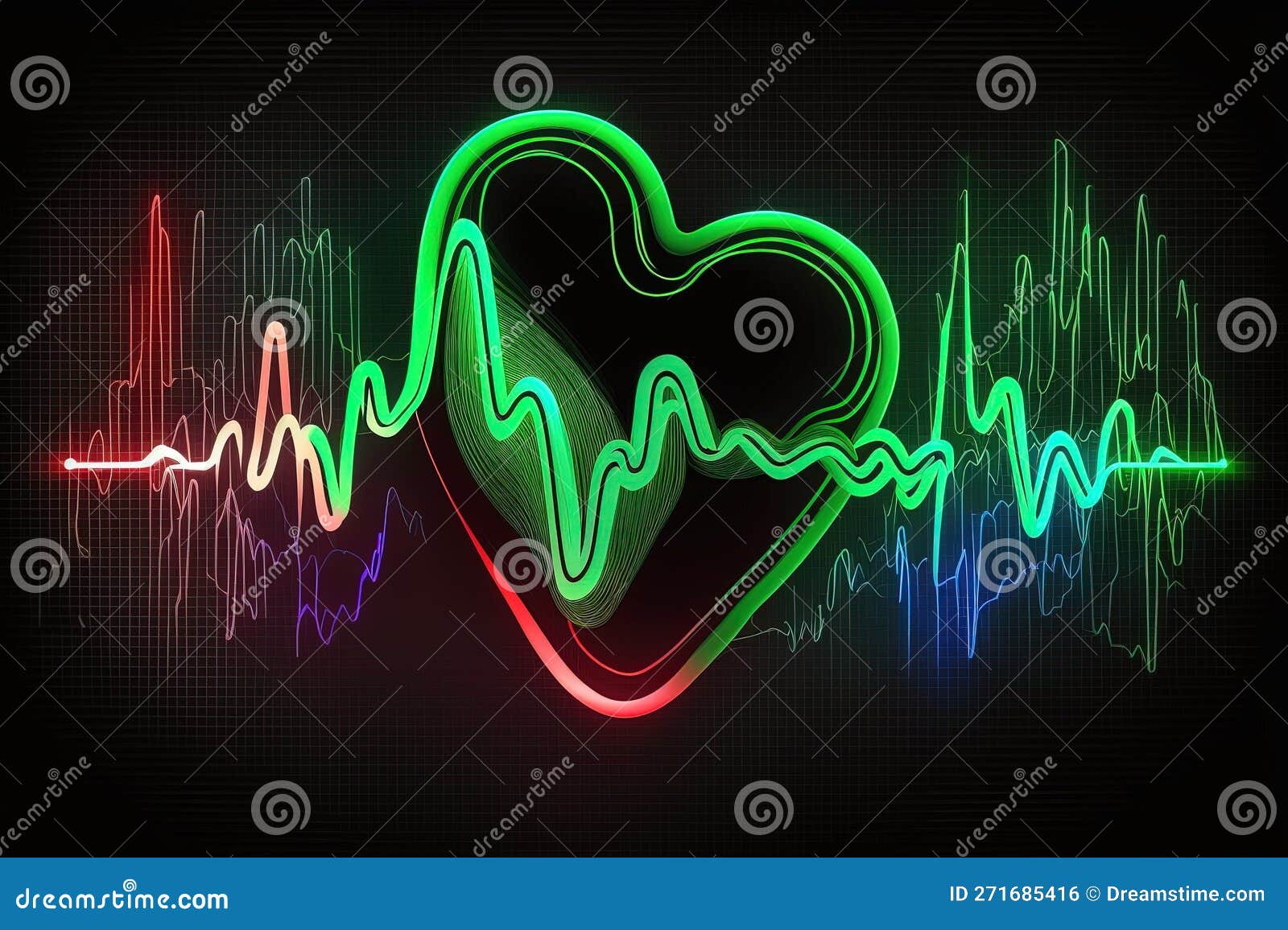 Illustration of a Neon Heartbeat Pulse in a Green Light Stock ...