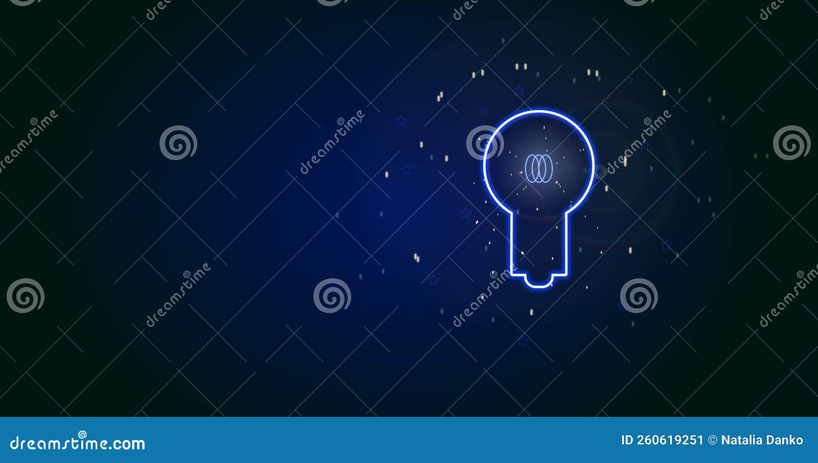 Illustration of a Neon Light Bulb on a Blue Background. Idea Concept ...
