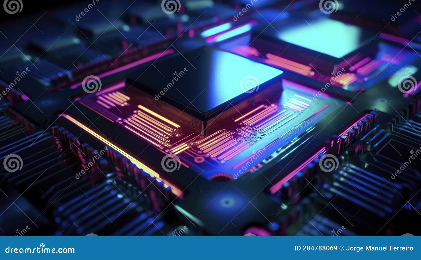 Illustration, Neon Lighting Processor Computer, Generative Ai Stock ...