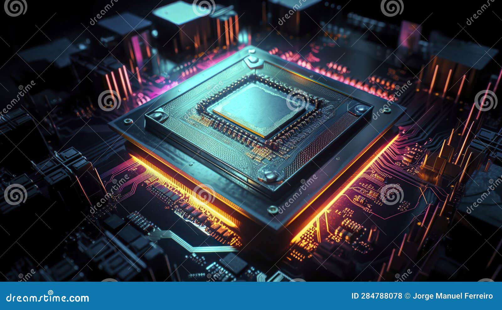 Illustration, Neon Lighting Processor Computer, Generative Ai Stock ...
