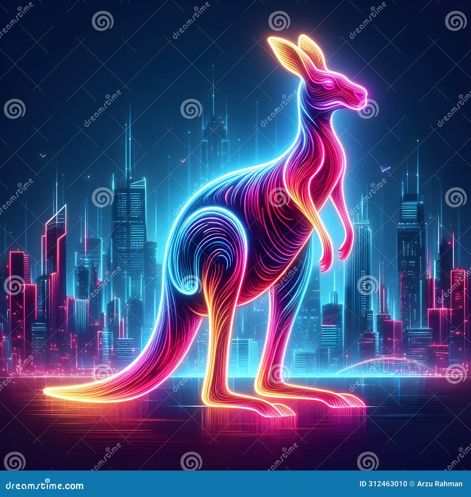 A neon-lit kangaroo stock illustration. Illustration of smile - 312463010