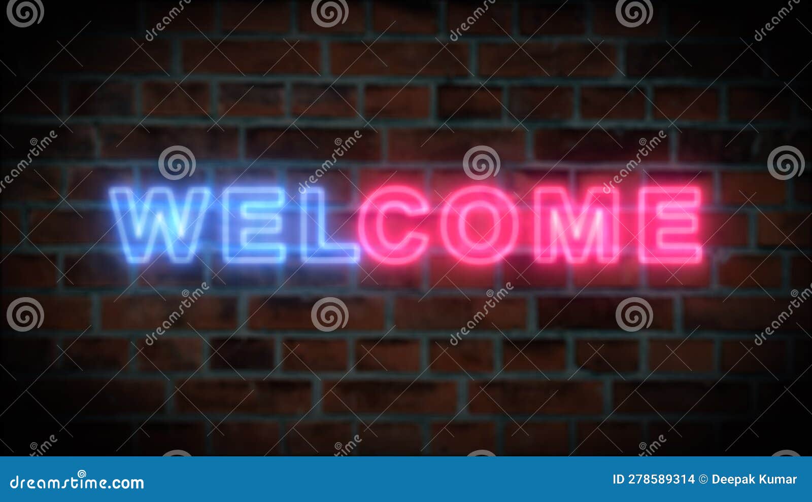 Illustration of a Neon Welcome Sign on a Brick Wall Background. Stock ...
