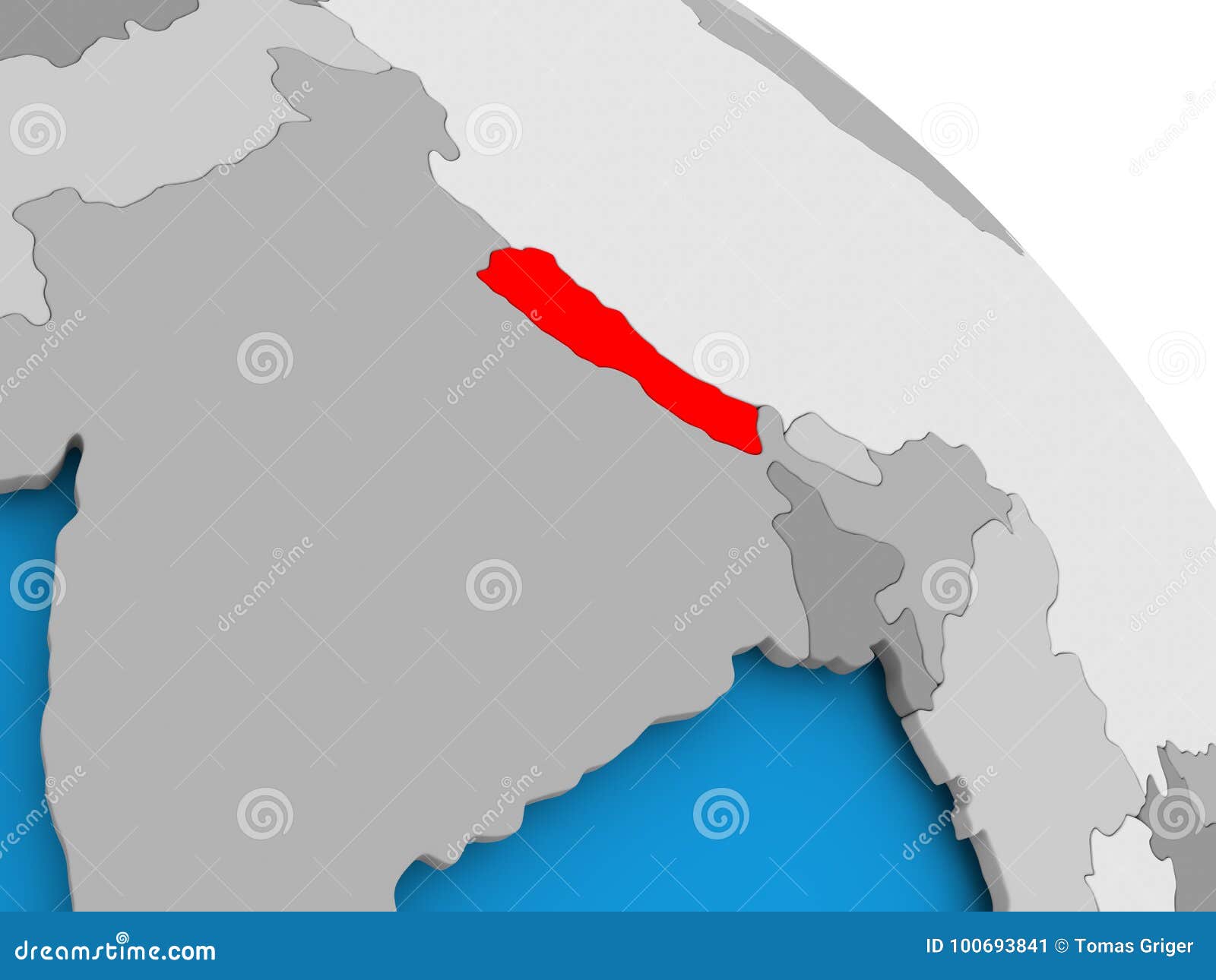 Nepal in red on map stock illustration. Illustration of render - 100693841