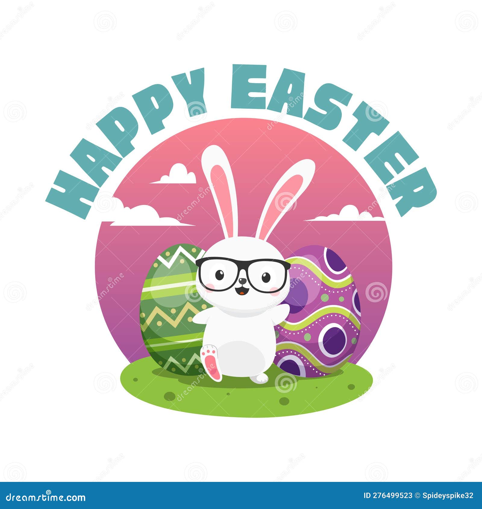 An Illustration of a Nerd Rabbit in Front of Egg. Happy Easter Label ...