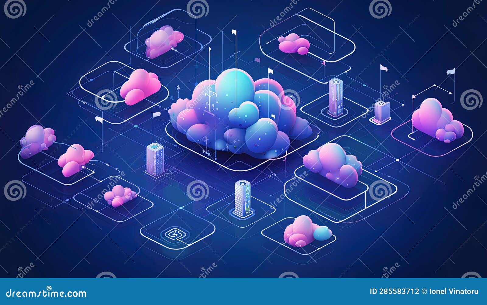 Illustration of a Network of Interconnected Clouds Representing Cloud Services and Data Centers ...