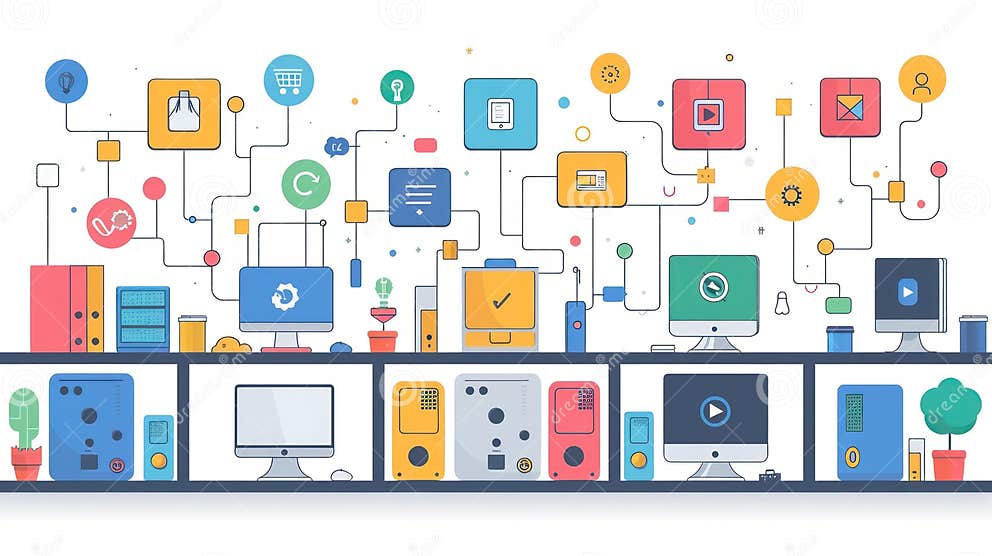 Illustration of a Network of Interconnected Computers and Devices ...