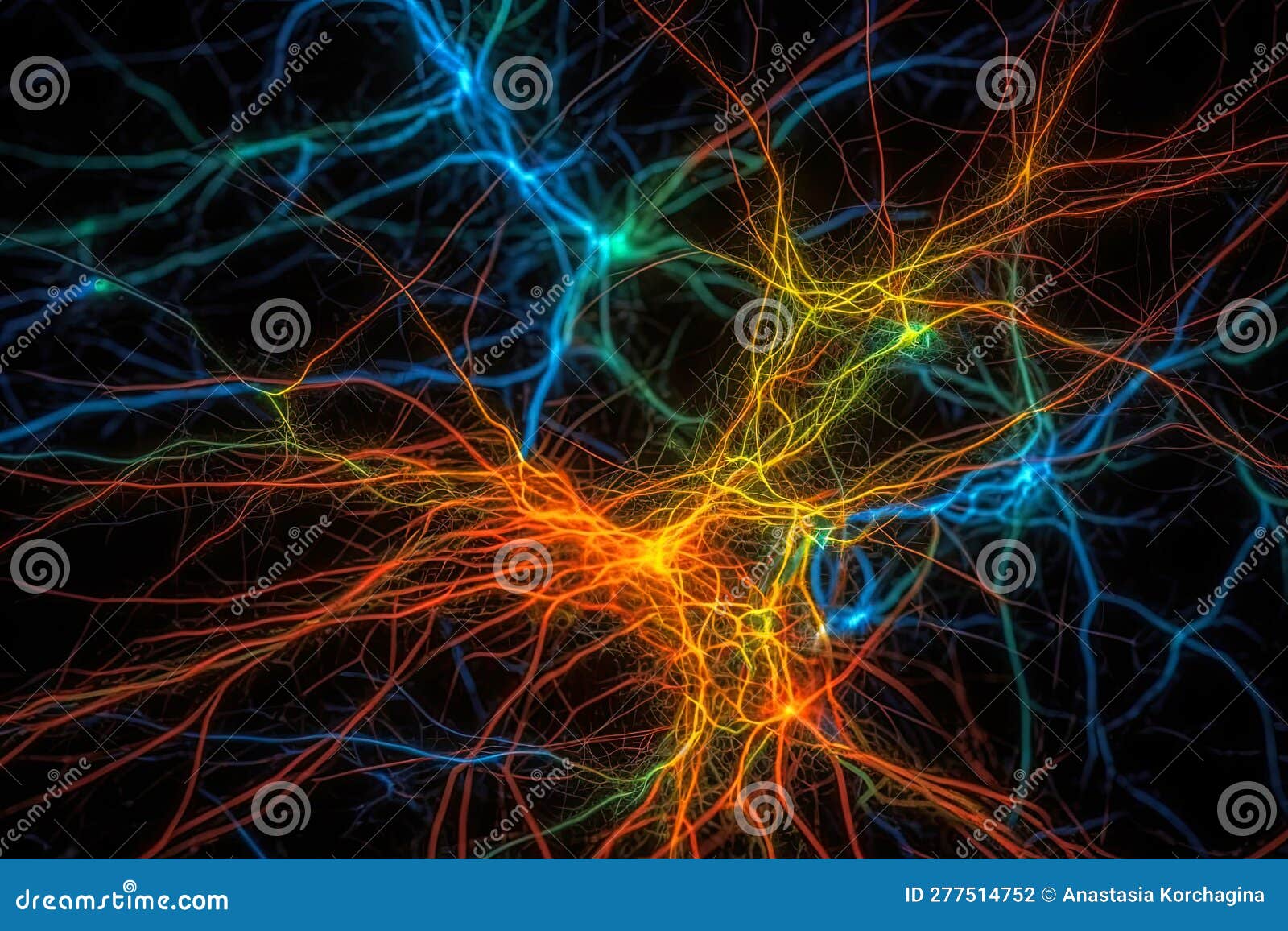 Illustration of Neural Cells with a Light Pulse on a Dark Background ...