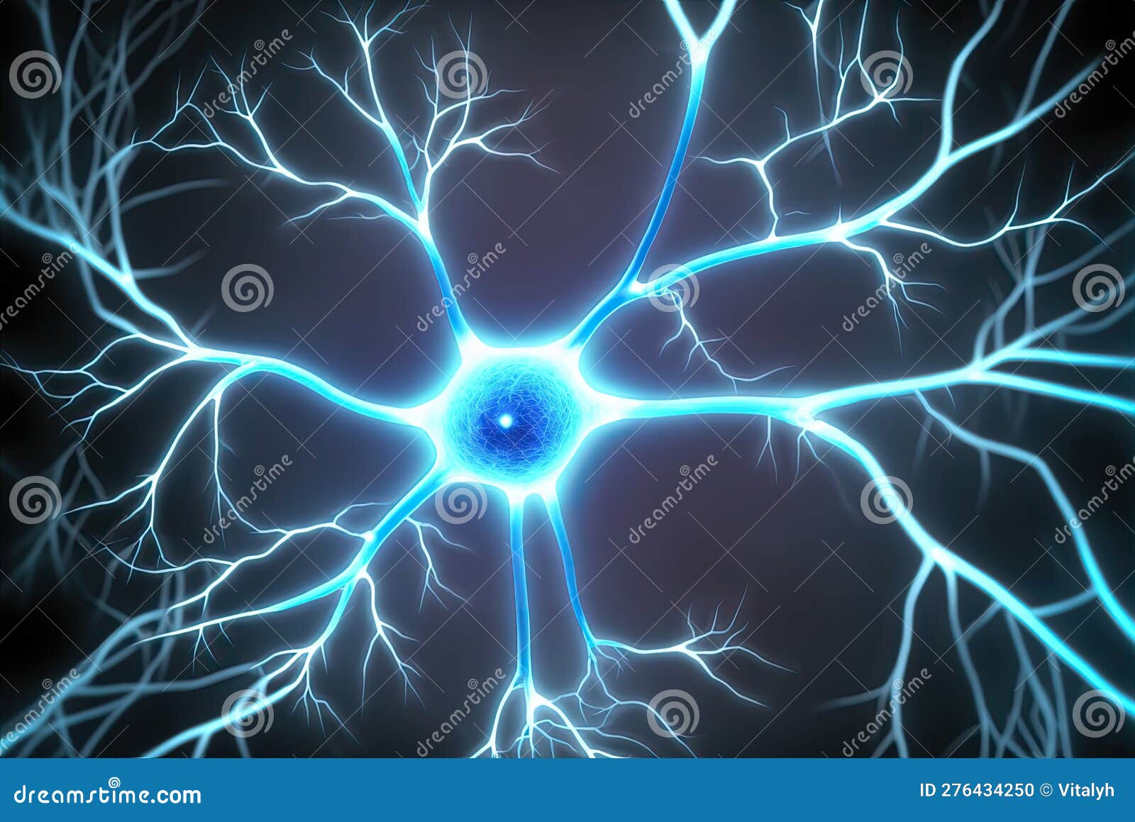 Illustration of Neuron Cell with Light Pulses on a Dark Background ...