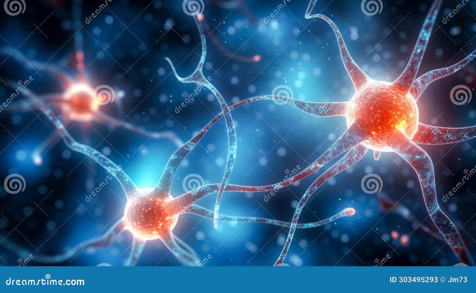 Illustration of Neuron Network Cells with Glowing Link Knots on Blue ...