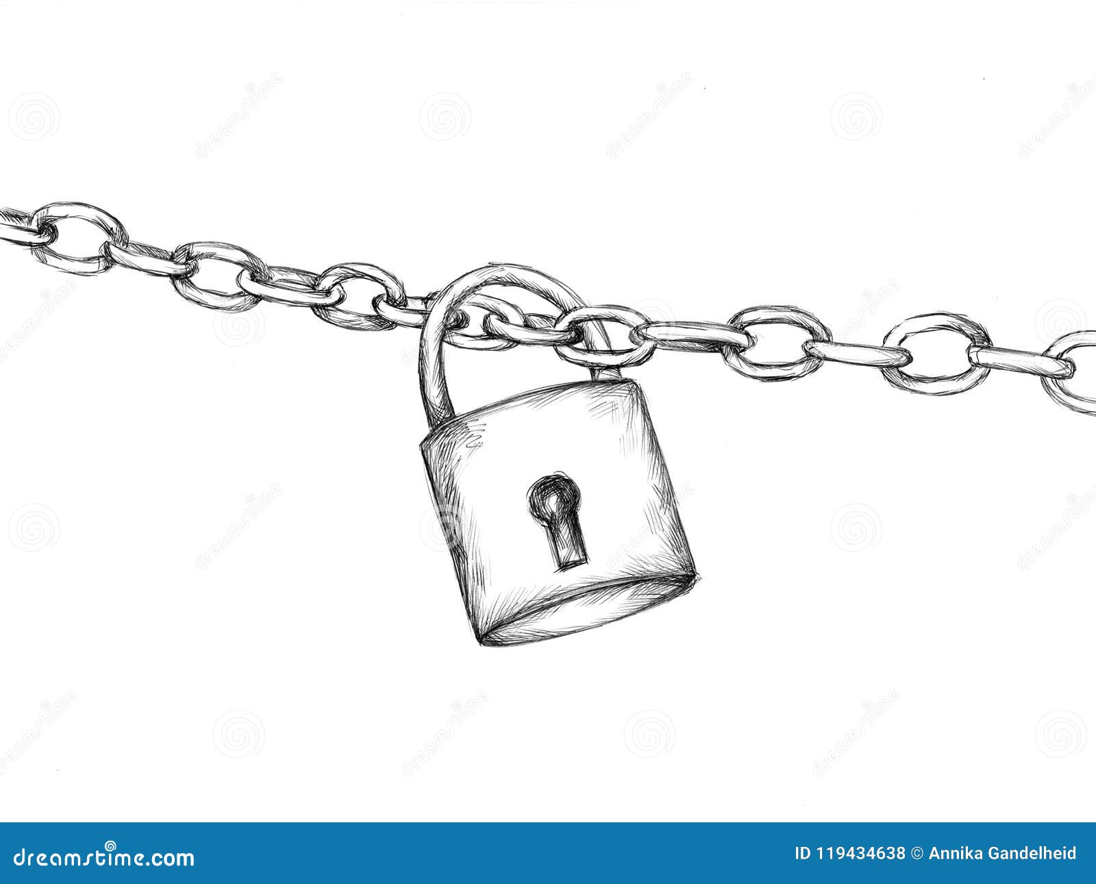 Padlock with chain stock illustration. Illustration of drawn - 119434638