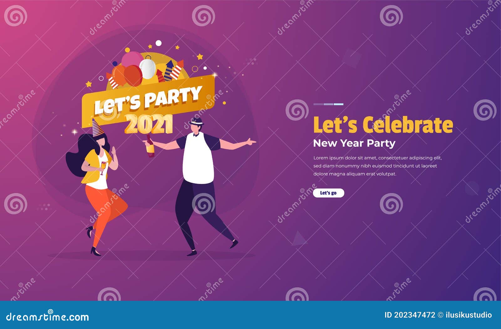 Happy New Year 2021 Party Celebration on Banner Illustration Concept ...