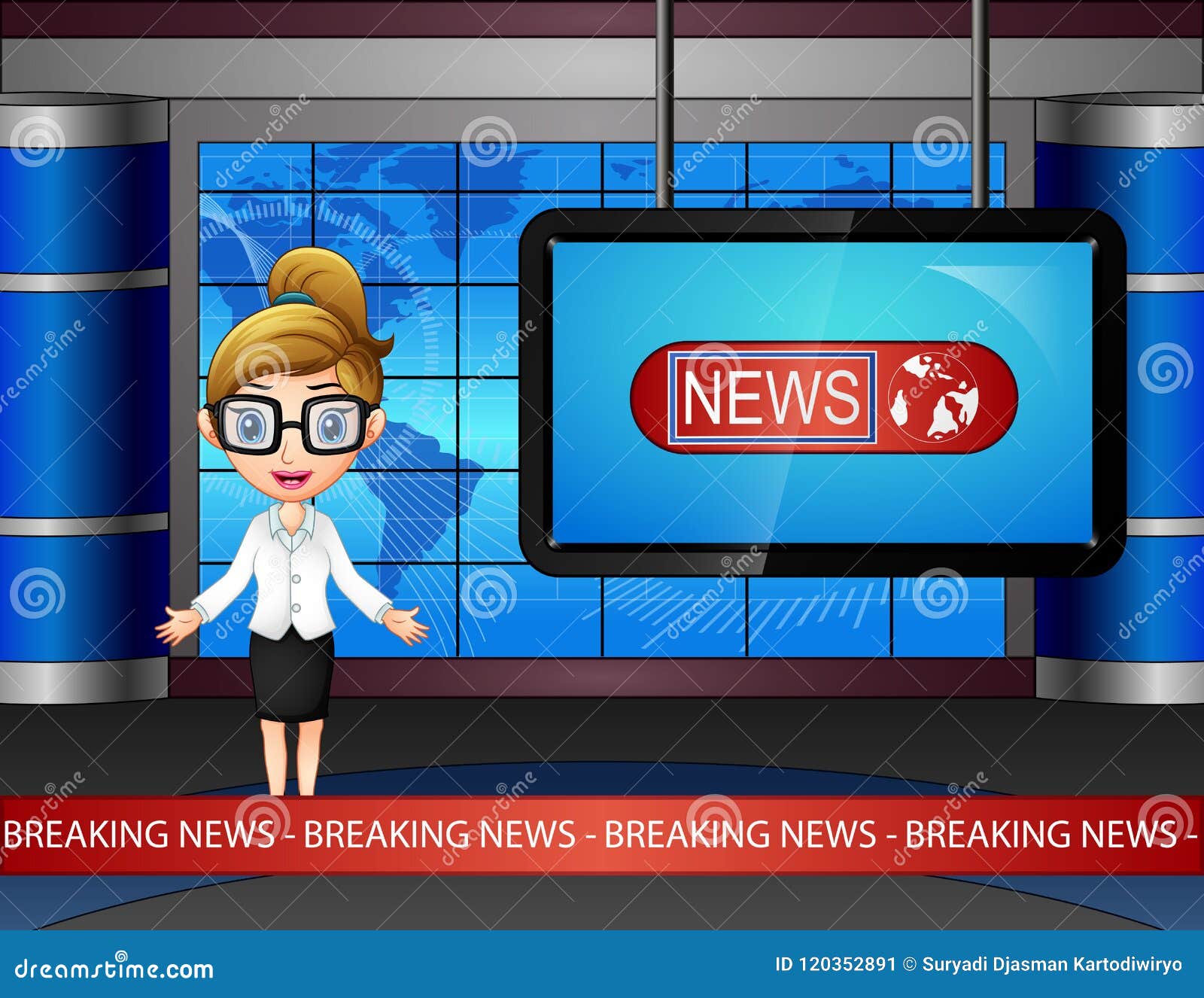 Newsreader is Broadcasting on TV Stock Vector - Illustration of ...